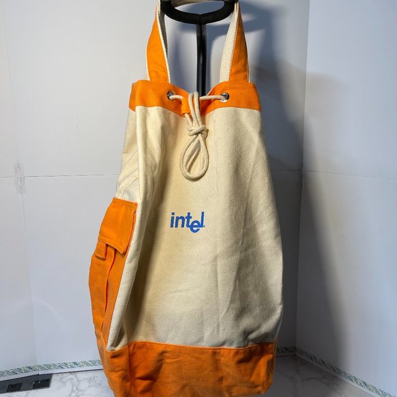 Intel made by Leeds | Bags | Vintage Intel Logo Canvas Drawstring Sling ...
